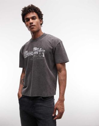 AllSaints Sun City - T-shirt &agrave; manches courtes avec logo graphique - Noir d&eacute;lav&eacute;