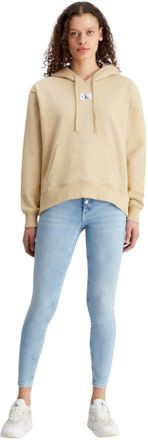 Calvin Klein Jeans Damen Hoodie Woven Label Oversized mit Kapuze, Beige (Warm Sand), XS
