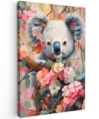 MuchoWow &copy; Wandbilder 40x60 cm Wohnzimmer Wanddeko Schlafzimmer Zimmerdeko Fotowand Zimmer Deko Wand Dekoration Wall Art Bilder Wildtiere - Blumen - Koala - Na