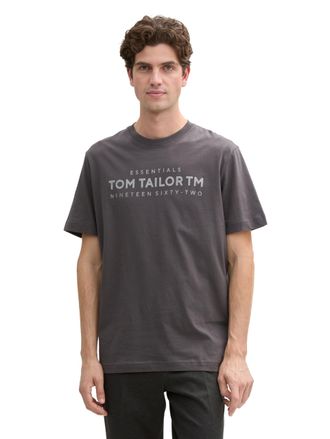 Tom Tailor Herren T-Shirt mit Logo-Print aus Baumwolle, Tarmac Grey, XXXL