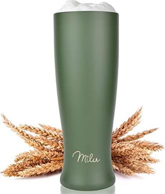 Milu chope de bière acier inoxydable | Verre à bière blanche isolant reste fraîche | Tasse à boire avec couvercle amovible | cadeau pour hommes (500ml, Ver