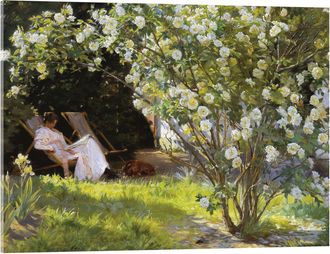 Posterlounge Rosen, Marie Krøyer sitzt im Liegestuhl im Garten von Frau Bendsens Haus Acrylglasbild von Peder Severin Krøyer 18 x 13 cm Grün Wandbilder Wanddeko