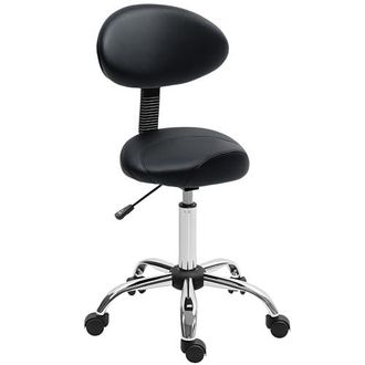 HOMCOM Tabouret &agrave; roulettes, Tabouret de Massage avec Hauteur r&eacute;glable et Dossier Amovible, Chaise pivotant 360&deg; pour Salon de Massage, Salon de Coiffure, No