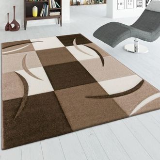Paco Home Paco Home Tapis De Créateur Aux Contours Découpés à Carreaux En Marron Beige 160x230 cm
