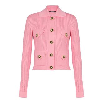 Balmain Femme, Pulls, Rose, Taille: 36 FR Cardigan court en maille c&ocirc;tel&eacute;e et ajour&eacute;e