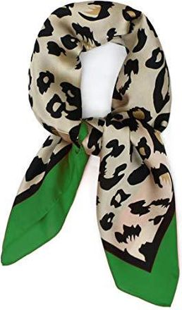 Caprilite Foulard imprimé léopard pour femme en soie carrée avec bordure colorée, Vert, taille unique