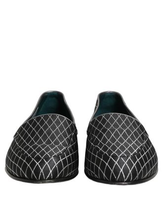 Dolce & Gabbana Mens Black Velvet Diamond Stitched Loafers Shoes Leather