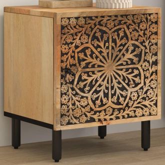vidaXL Vidaxl - Table de chevet en bois de manguier massif 40x33x46 cm - Design r&eacute;tro avec motifs floraux sculpt&eacute;s - Pieds en fer robustes