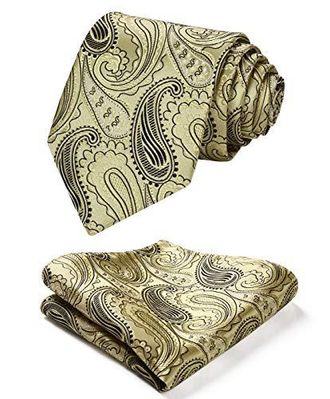 Hisdern Floral Paisley Wedding Tie Mouchoir Cravate et pochette pour hommes,Taille unique,Or et Noir