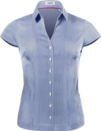 Vincenzo Boretti Bluse, modern-fit/leicht tailliert, Hemdkragen, Kurzarm, gestreift - b&uuml;gelleicht dunkelblau/wei&szlig; 42