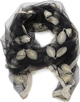 Queen Helena Foulard léger voile écharpe transparente avec motif châle élégant femme SC030, Noir, Taille unique