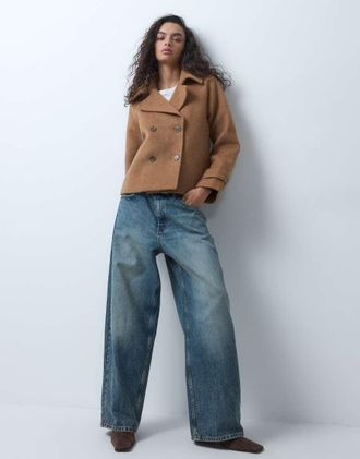 Abercrombie & Fitch Cropped-Jacke aus Wollmix in Camel-Neutral