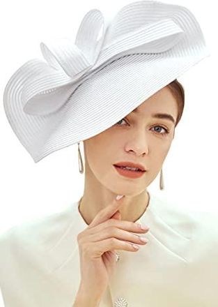Babeyond Chapeau Bibi Kentucky pour Femme en Paille pour Cocktail Mariage, Blanc, Taille Unique