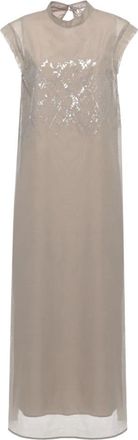 PANICALE Panicale, Femme, Robes, Beige, Taille: 40 FR Sequin Sleeveless Maxi Dress
