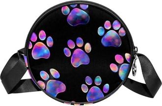 Generic Sac &agrave; bandouli&egrave;re circulaire pour femme, motif patte de chien, joli petit sac &agrave; bandouli&egrave;re avec fermeture &eacute;clair, bretelles r&eacute;glables, sac &agrave; main ron