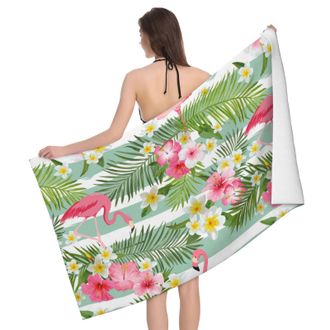 Generic Flamingo Und Blumen Duschtuch Sandfrei Handtuch Gro&szlig;e Badetuch F&uuml;r Urlaub Strand Camping Fitness 80X130Cm
