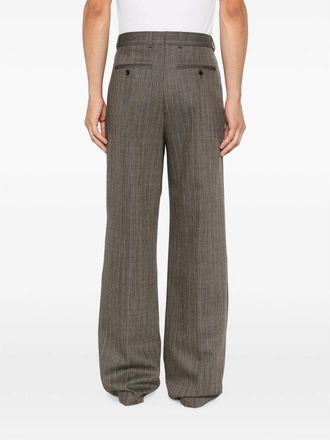 Dries Van Noten Wide-Leg Herringbone Wool Trousers - Gray