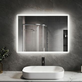 SVNR Badspiegel mit Beleuchtung,40x60cm LED Spiegel Bad,Wandspiegel für Badezimmer,Aluminiumrahmen,Explosionsgeschütztes Glas,Kanten aus mattiertem Glas,IP