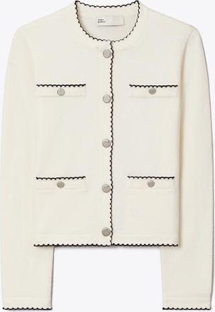 Tory Burch Damen Kendra Cardigan aus Wolle mit Wellenkante