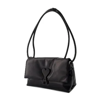 Ami Womens Voulez Vous Shoulder Bag - Ami Paris Leather Black Calfskin Handbags-Purses