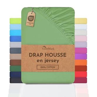 NatureMark Drap-Housse en Jersey, 100% Coton, Disponible dans de Nombreuses Tailles et Couleurs, qualité Oeko-Tex Standard 100, 140 x 200 cm - 160 x 200 cm, Jade