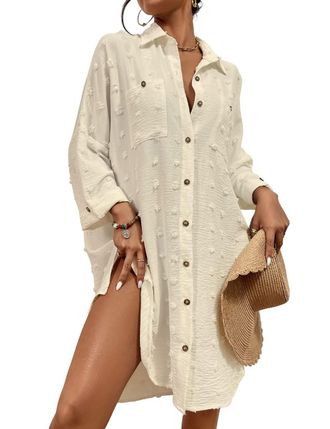 Bsubseach Badeanzug Coverup f&uuml;r Frauen Badeanzug Cover Up Button Down Shirt Kleider Swiss Dot Aprikose