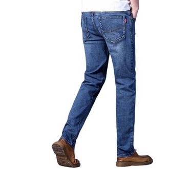 Generic Jean thermique doubl&eacute; en polaire pour homme - Pantalon dhiver thermique - Coupe droite - Pantalon en jean chaud avec poches, bleu, 6XL