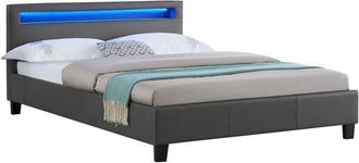 IDIMEX Lit led double pinot 140x190 cm, avec sommier, rev&ecirc;tement synth&eacute;tique blanc
