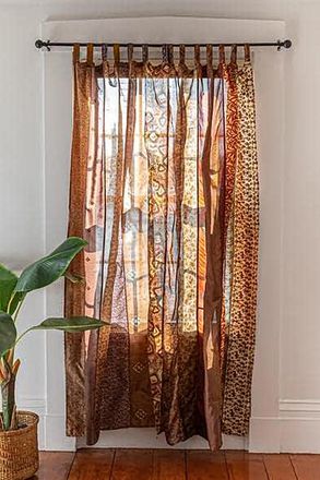 Generic Indischer Seidenvorhang mit Patchwork-Sari-Thema, Bohemian-Stil, Braun