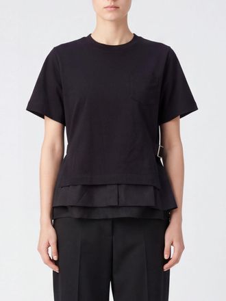 sacai Kurz&auml;rmeliges Baumwoll-T-Shirt mit kontrastierendem R&uuml;schensaum