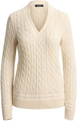 Ralph Lauren Pull &agrave; logo brod&eacute; en maille torsad&eacute;e de coton m&eacute;lang&eacute;
