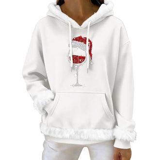 Generic Pull de No&euml;l 2025 pour femme - Grande taille - Haut &agrave; manches longues - Doux et ample - Confortable - Chaud - Cordon de serrage - Sweat &agrave; capuche de N