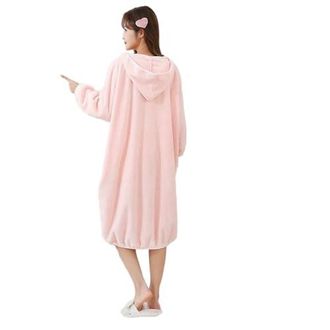 Generic QXDZSW Peignoir dhiver pour femme en polaire corail absorbant avec capuche et manches longues, chapeau rose 135 x 80 cm, Taille unique