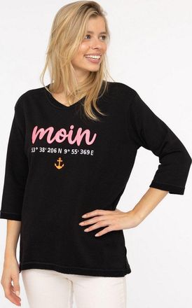 Zwillingsherz 3/4-Arm-Shirt Moin mit Moin Stickerei und Anker, ausgefranste Kanten