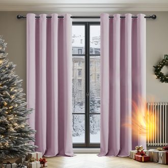 Deconovo Vorhang Blickdicht Verdunkelungsvorhang K&auml;lteschutzvorhang Blickdicht, 229x117cm(H&ouml;hexBreite), Hellpink, 2er Set