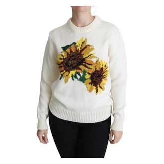 Dolce & Gabbana Sonnenblumen-Strickpullover - - Knitwear - Damen - Wei&szlig; - 2XS