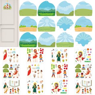 Generic Szenen-Bastelarbeiten f&uuml;r Osterszene | Set mit 36 Osteraufklebern, Cartoon-Szene von Jesus, Handwerk, praktisches Spielzeug f&uuml;r kreative