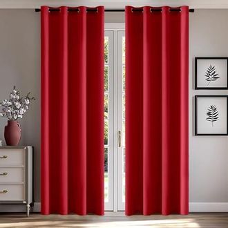 Miulee Rideau Voilage De Fen&ecirc;tre Semi-Transparent &agrave; Oeillets Voilages Int&eacute;rieurs Rideaux Chambre Salon Cuisine 140x225cm Rouge