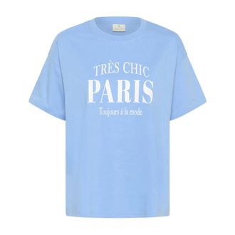 Kaffe Blaues T-Shirt mit Paris-Druck - - Tops - Damen - Blau - M