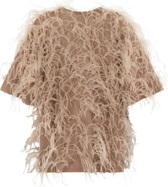 Valentino Garavani t-shirt &agrave; d&eacute;tails de plumes - Tons neutres