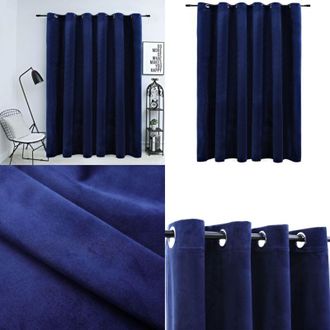 vidaXL Vidaxl - Rideau occultant et anneaux Velours Bleu foncé 290x245 cm - Rideau Velours - Rideau Bleu - Rideau Occultant - Décoration Intérieure
