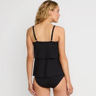 Lands End Tankinitop mit Volants, chlorresistent, Damen, Gr&ouml;&szlig;e:32-34 regular, Schwarz, Nylon-Mischung, by Lands End