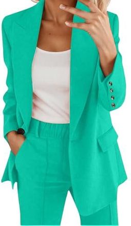 Generic Costume 2 pi&egrave;ces pour femme - Blazer d&eacute;contract&eacute; &agrave; manches longues - Pantalon large - Tenue de bureau avec poches - Ensemble d&eacute;t&eacute; assorti, vert menthe