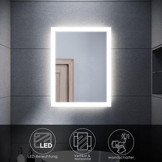 Sonni Led Badspiegel Beleuchtung Badezimmerspiegel Wandspiegel Kaltwei&szlig; Energiesparender IP44 50x60cm - Sonni