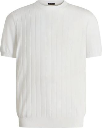 Kiton Homme, Pulls, Blanc, Taille: M Pull &agrave; Manches Courtes et Col Rond en Pur Coton