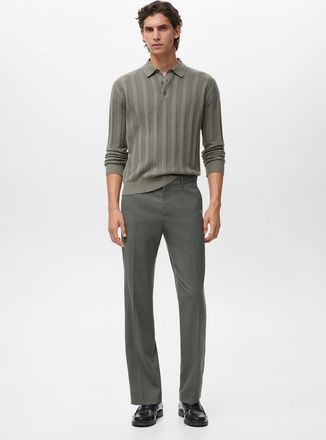 Mango Pull-over polo maille côtelée vert pastel - Homme - XL - MANGO MAN