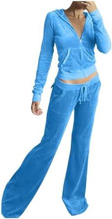 Generic Ensemble de surv&ecirc;tement pour femme en polaire &agrave; manches longues avec sweat-shirt et pantalon de jogging - Tenue 2 pi&egrave;ces - Tenue de d&eacute;tente pour femme