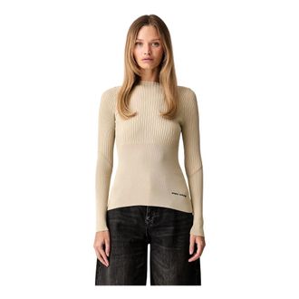 A|X Armani Exchange Femme, Pulls, Beige, Taille: 38 FR Pull ajust&eacute; en viscose tricot&eacute;e