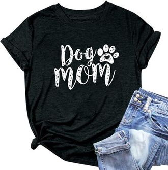 Generic T-shirt pour femme avec imprim&eacute; - T-shirt mignon &agrave; manches courtes pour maman et chien, Noir, XXL