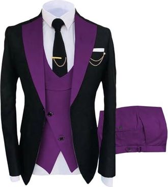 Generic Costume 3 pièces pour homme - Coupe ajustée - Élégant smoking pour mariage, bal de fin dannée, costume formel daffaires - Gilet et pantalon, violet, 3